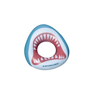 38" White and Gray Inflatable Kids Shark Mouth Pool Ring - Bed Bath ...