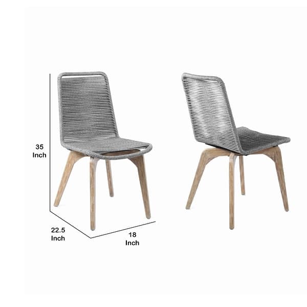 Wooden Outdoor Dining Chair with Fishbone Weave, Set of 2, Gray - Bed ...