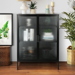 Black 48 Inch Double Glass Door Storage Cabinet - Bed Bath & Beyond ...