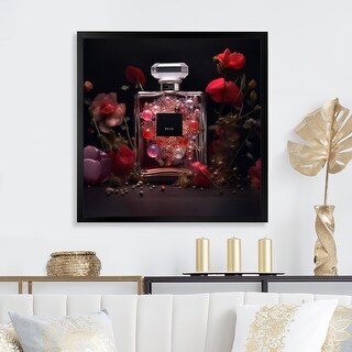 Designart "Pink Perfume Fragrance Connoisseur" Fashion Perfume Framed ...
