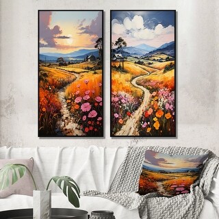 Designart "Farm Summer Fauvist Field" Farm Framed Wall Art Set Of 2 ...