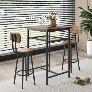 3-Piece Bar Table Set with Metal Shelf,Small Pub Table Set,Dining Set ...