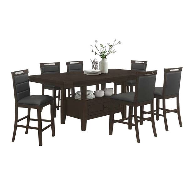 7 Piece Counter Height Dining Set with Storage Space in Cappuccino ...