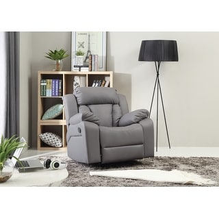 Faux Leather Rocker Recliner with Pull Handle and Padded Arms Tuft ...