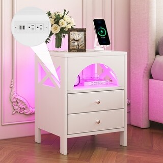LED Lights Nightstand and USB Charging Ports Power Outlet, Bedside ...