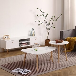 Modern Style Triangle Coffee Tables White/Oak Particle Board Material ...