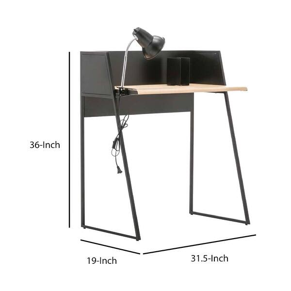 2 Piece Desk Set with Bench, Wood and Metal, Natural Brown and Black ...