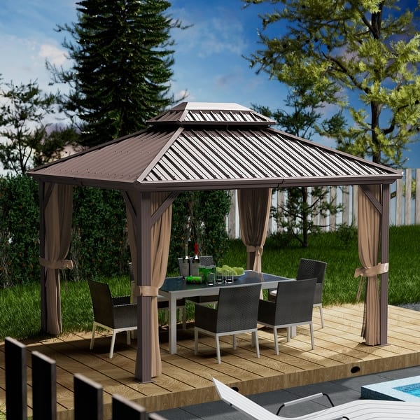 Kozyard Caesar Hardtop Gazebo with Steel Roof, Netting and Curtain - On ...