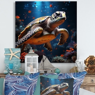 Designart "Cosmic Art Style Featuring A Turtle On A Cosmic M 1F5224Ad ...