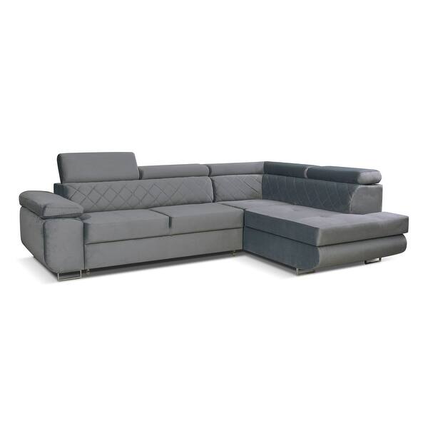 Frisco Modern Grey Velvet Upholstered Convertible Sectional Sofa with ...