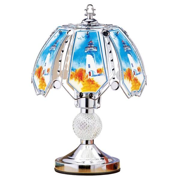 Elegant Seaside Style Silver-Toned Glass Panel Touch Lamp - 11.100 x 11 ...