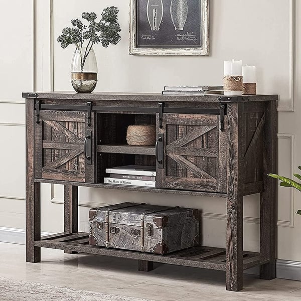 OKD Farmhouse Console Entryway Table with Sliding Barn Doors, Dark ...