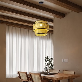 "Contemporary Bamboo Basket Pendant Light"/Woven Lighting/Rattan ...
