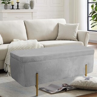 Velvet Storage Bench 43" Ottoman End of Bed with 3 Foot Rest Seat Gray ...