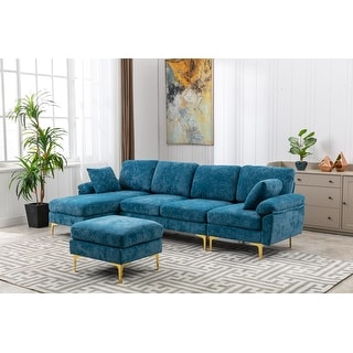 Living Room Sectional Sofa, L-Shaped Upholstered Couch with Movable ...