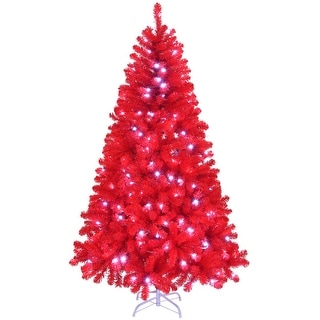 6 Ft/7 Ft Pre-lit Red Artificial Christmas Tree with LED Lights - Bed ...