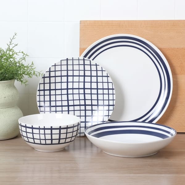 Gibson Home Seaboard Decorated White and Blue Porcelain Plates and ...