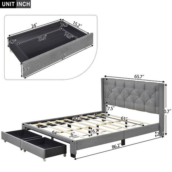 Modern Queen Size Storage Bed Linen Upholstered Platform Bed with 2 ...