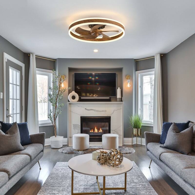 20 in. Indoor Integrated LED Ceiling Fan with Light Flush Mount Low ...