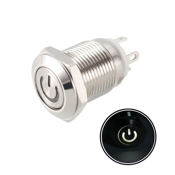 Momentary Metal Push Button Switch Flat Head 12mm Mounting 1NO 3-6V LED ...
