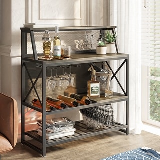 Industrial Bar Table -Wine Rack with Storage Shelves - Bed Bath ...