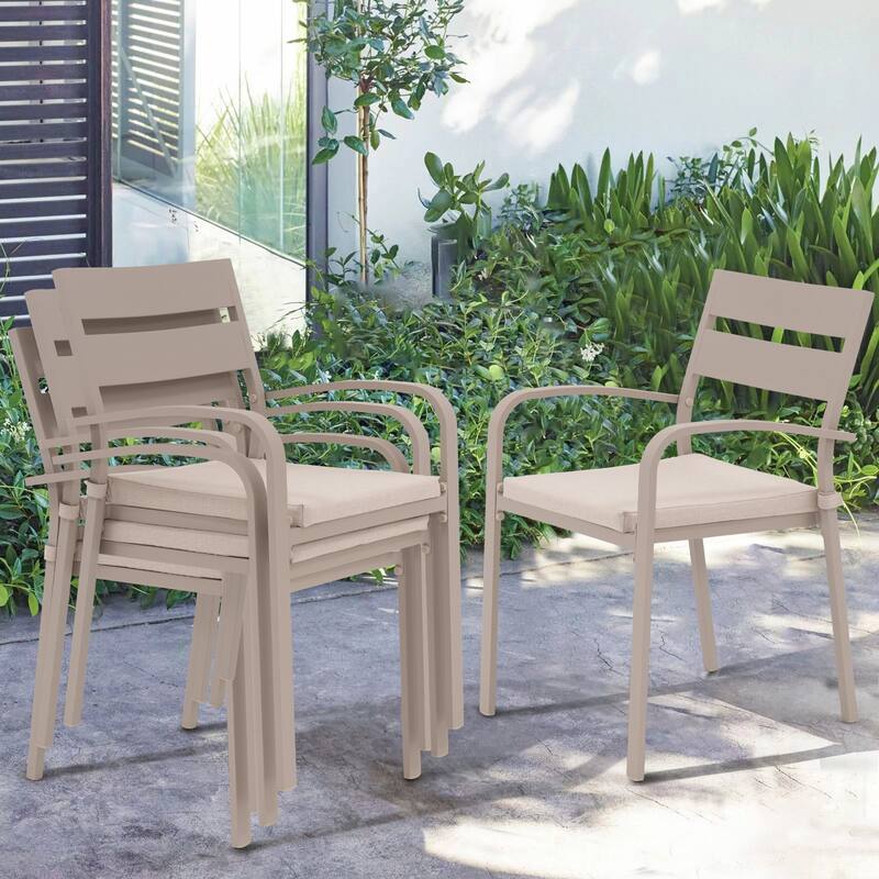 Outdoor Stackable Aluminum Dining Chair with Cushion (Set of 4) - On ...