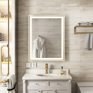 Brushed Gold LED Bathroom Mirror Backlit and Front Lighted Defogger ...