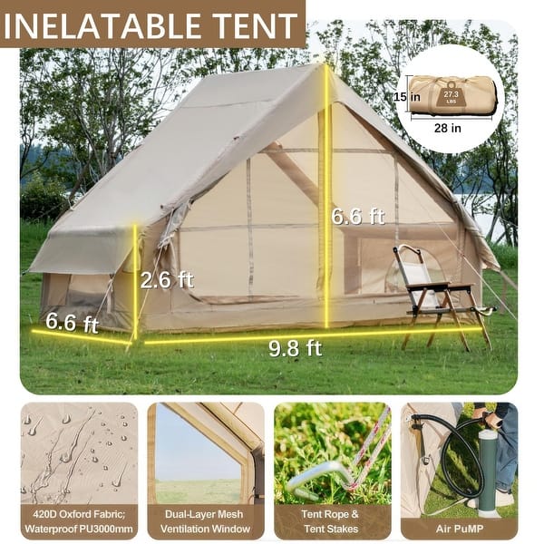 Family Camping Tent With Stove Jack 4-6 Person Inflatable Tent - Quick ...