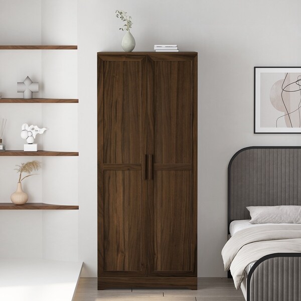 2 Door Tall Wardrobe with Clothes Rail and Wooden Partitions Tan Bed Bath Beyond 41131426