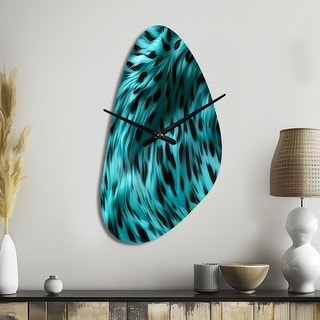 Turquoise And Black - Abstract Wall Clock in Asymmetrical Fall Shape ...
