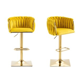 Yellow Bar Stools Set of 2 Swivel Lift Upholstered Bar Chair Armchair ...