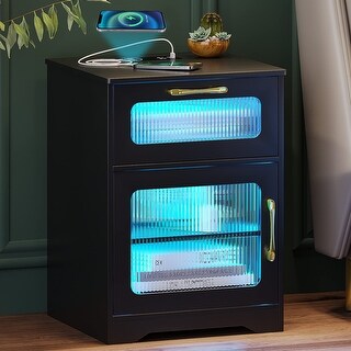 LED Nightstand with Voice Control Function,3 Color Dimmable Bedside ...