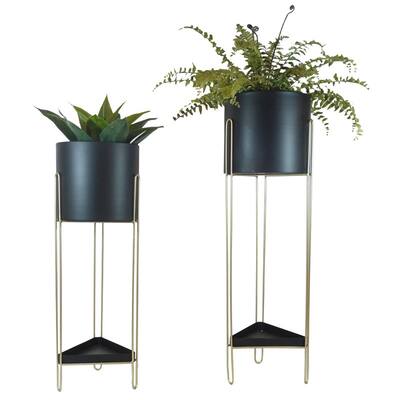 Black Gold cylinder/triangle Plant Pot, Stand, Set of 2 - Overstock ...