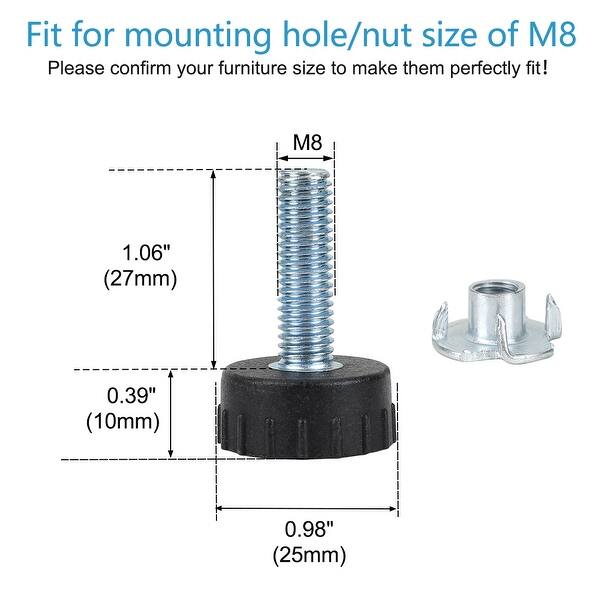 M8 x 27 x 25mm Furniture Glide Hand Screw Leveling Feet Prevent Scratch ...