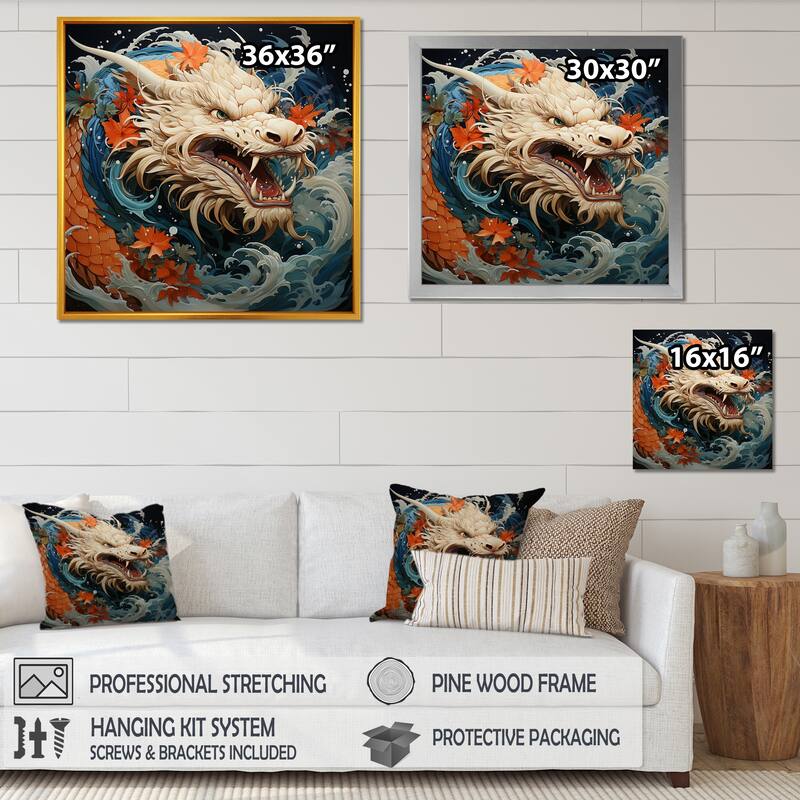 Designart "Japanese Dragon Wave Off Kanagawa I" Dragons Wall Decor Blue ...