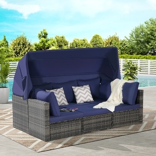 5 Pieces Outdoor Patio Wicker Daybed Furniture Set Conversation SunBed ...