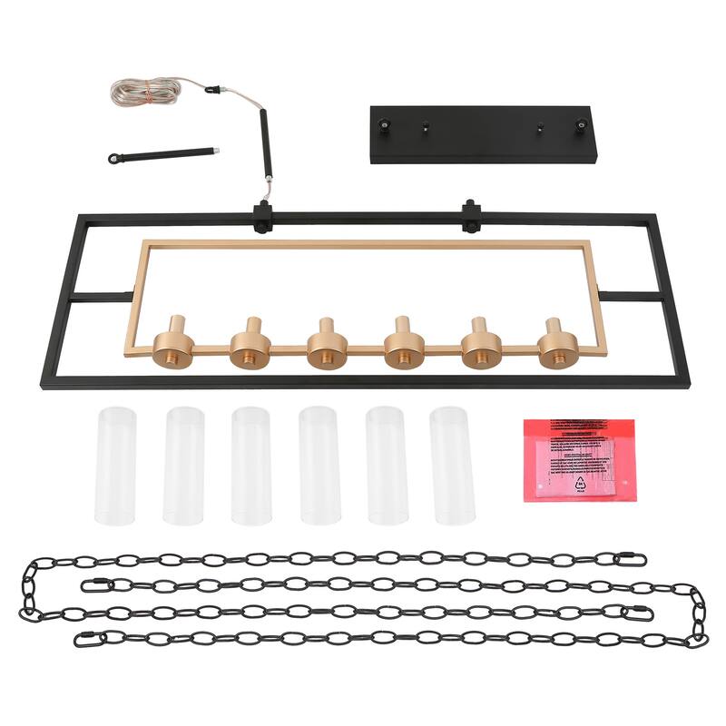 37.5'' Modern Contemporary 6-light Linear Large Chandeliers Glass Shade Islands Lights - L37.5 ...