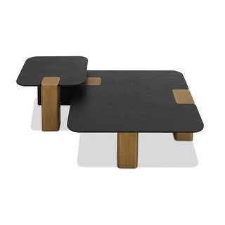 Modrest Harold Modern Black + Brushed Gold Oak Square Coffee Table Set ...