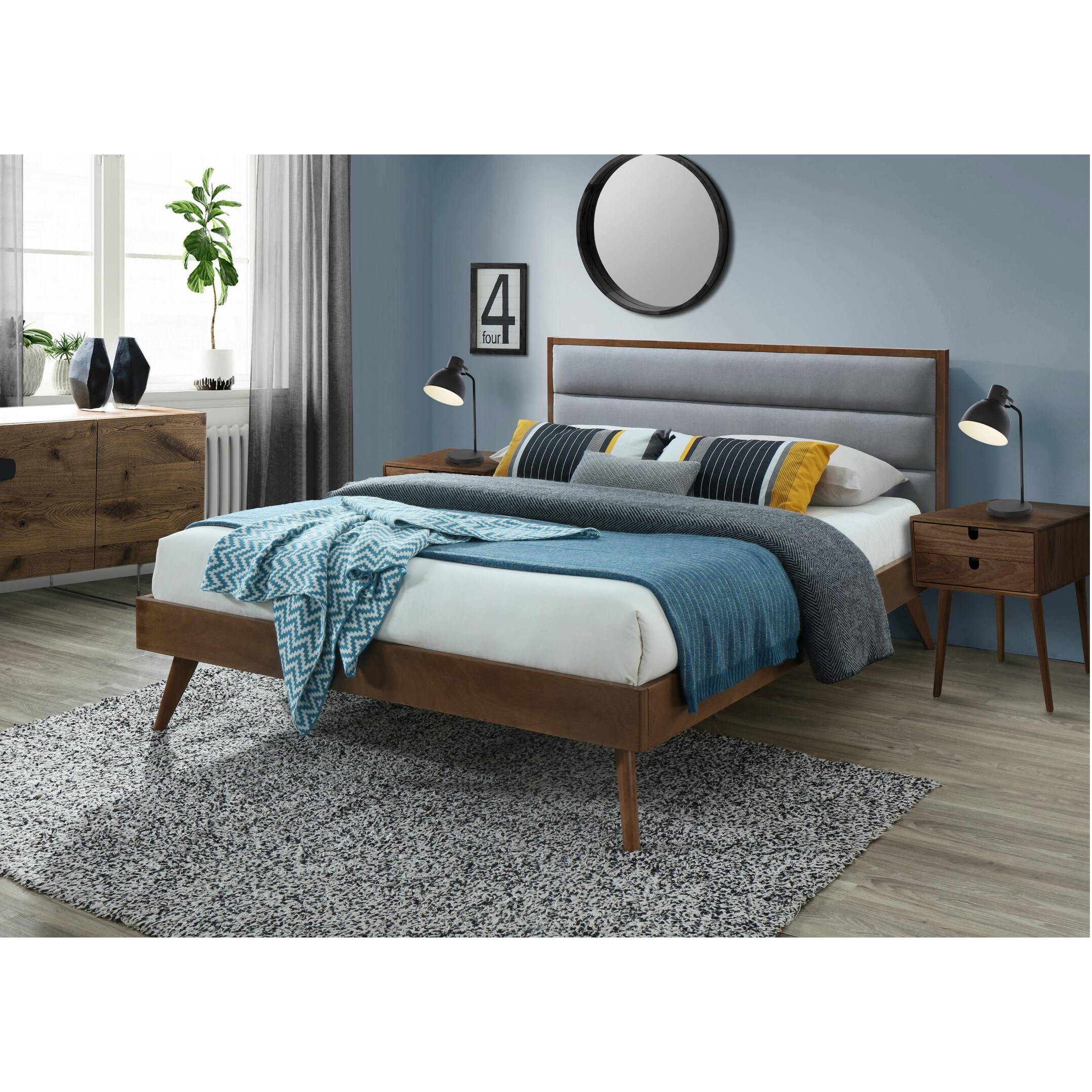 Mid century tufted jackson upholstered platform bed store