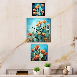 Designart "Cactus Blue And Bronze Brush " Cactus Oversized Traditional ...