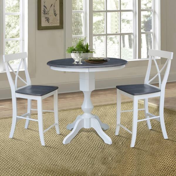 36 in Solid Wood Round Top Pedestal Counter Height Dining Table with ...