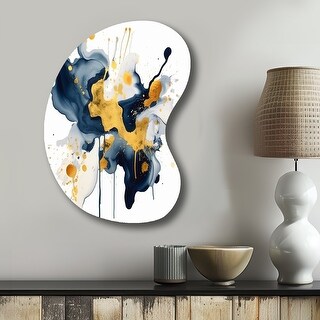 Designart - Dark Blue and Gold Strokes XXII - Fractals Metal Wall Decor ...