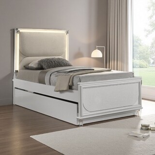 Twin Size Glam Pearl LED Bed with Trundle, Upholstered Design - Bed ...