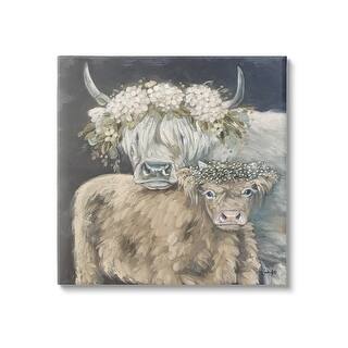 Stupell Highland Cattle Hydrangea Flower Garlands Canvas Wall Art by ...