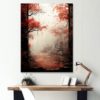 Designart "Red Gothic Japan Forest View I" Japan Wall Décor Red ...