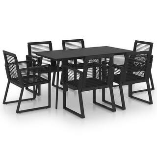 vidaXL 7 Piece Patio Dining Set PVC Rattan Black - Bed Bath & Beyond ...