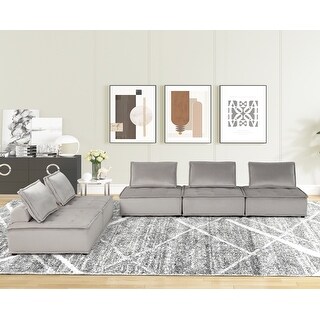 5-Seater Velvet Upholstered Modular Sofa, Living Room Tufted Accent ...