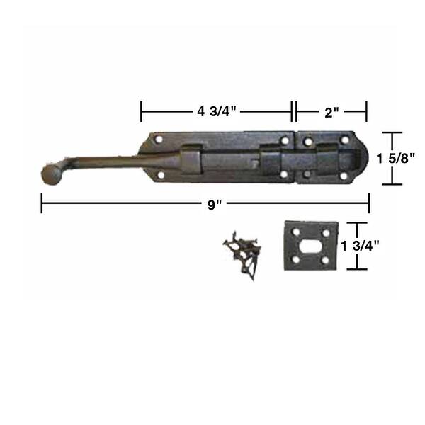 Black Iron Slide Bolt Latch 9" Ball Tip Style Slide Bolt with Mounting ...