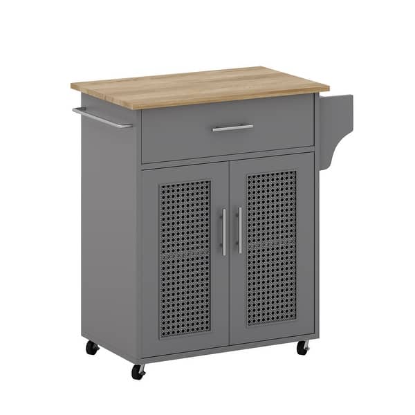 Rolling Rattan Kitchen Island with Storage Cabinet - On Sale - Bed Bath ...