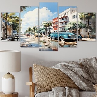 Designart "Beige Blue Miami Beach Miami" Cityscapes Multipanel Wall ...